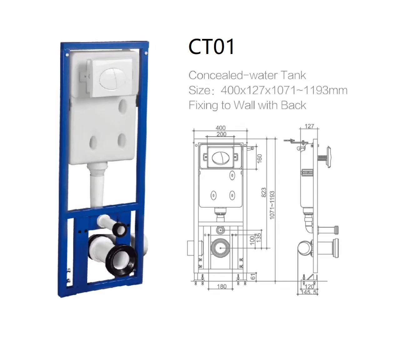 European CE Wall Hung Toilet - Concealed Cistern & Accessories