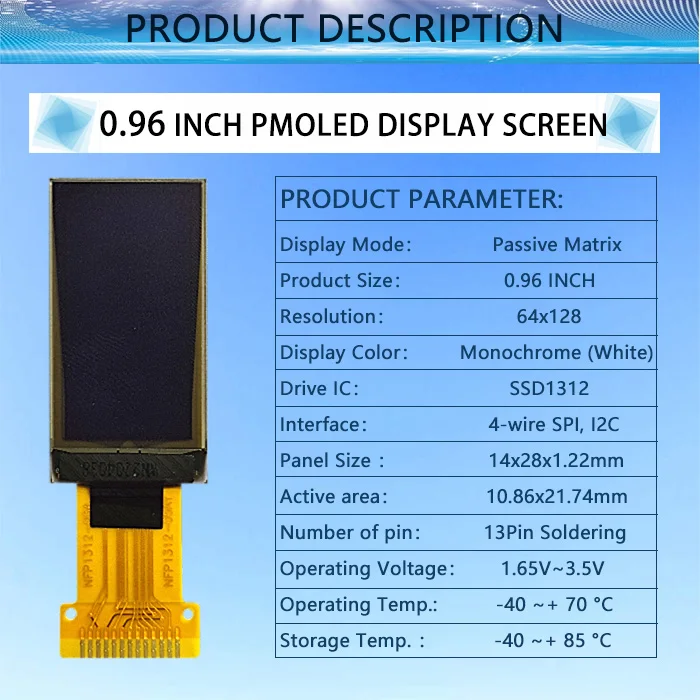 0.96 Inch OLED Display - 64x128 SSD1312 for Hardware Wallet