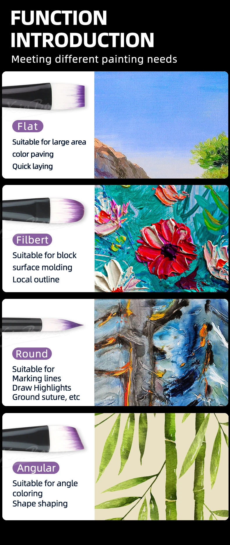 Xin Bowen Violet Color Fine Art Paint Brushes Set 6 Pieces Wood Handle ...