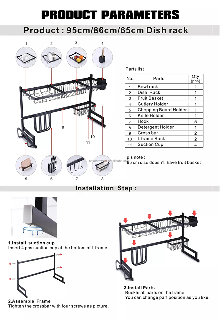 Metal 1 Tier 65cm Adjustable Dishwasher Countertop Rack