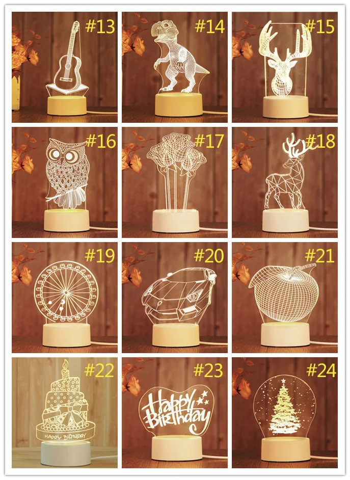 3D Acrylic Night Lights - Creative LED Lamps for Bedrooms