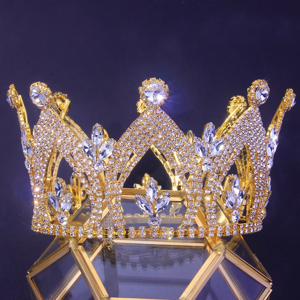 Luxury Shiny Crystal Large Gold Baroque Kings Crown For Pageant Tiara ...
