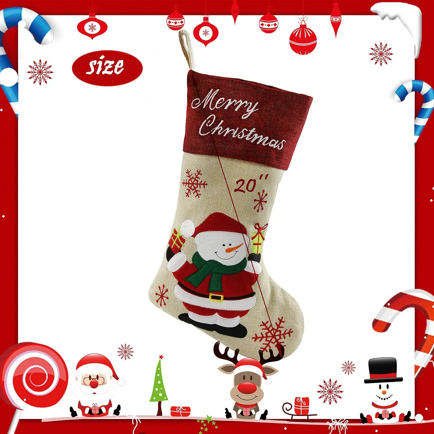 Christmas Stocking Gift Classic Big Stocking Santa Claus Snowman ...
