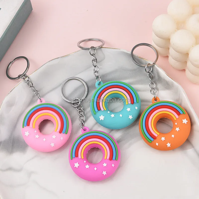 Multicolored Lovely Key Chain Simulation Rainbow Key Ring Food Dessert Pvc Marketing Gift Donuts ...