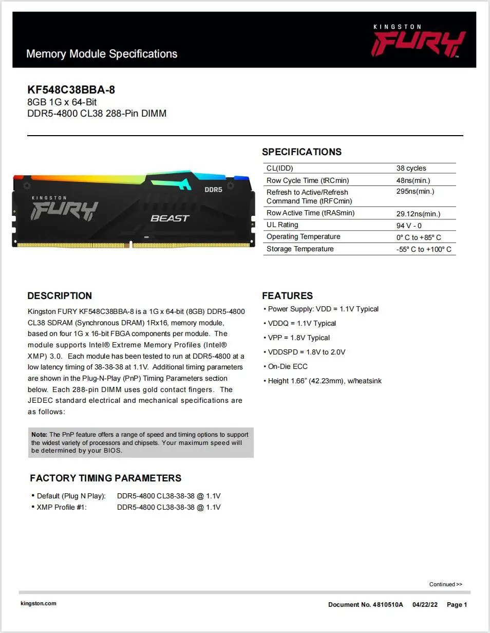 FURY Beast DDR5 RGB 8GB 16GB 32GB 4800 5200 5600 6000 MHz Desktop AMD ...