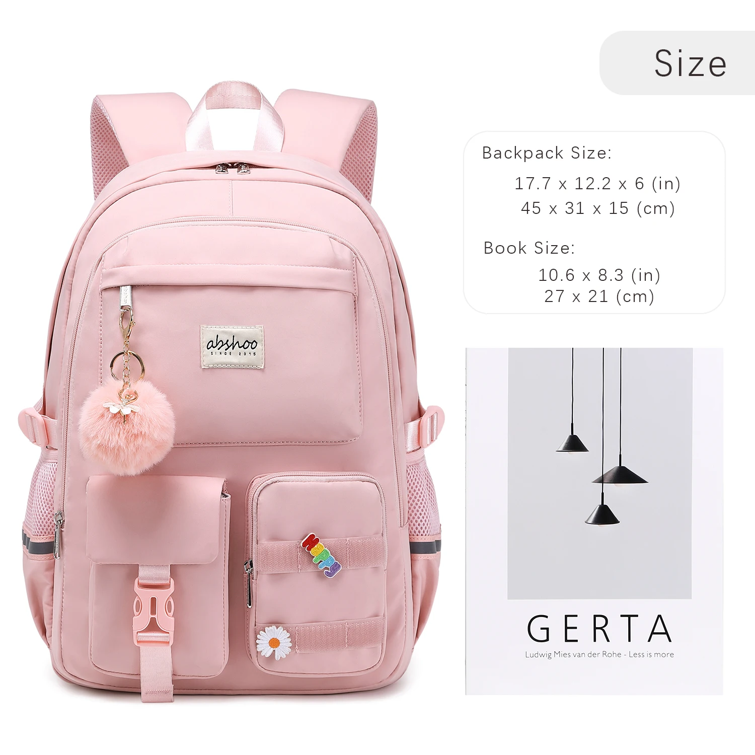 2024 School Backpack - Solid Color Pink Backpack for Girls