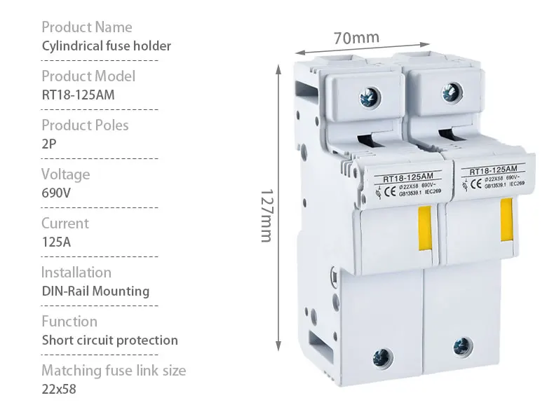 Cylindrical Shape Fuse Body 125a 380/500v Low Voltages Fuse Holder Ac ...