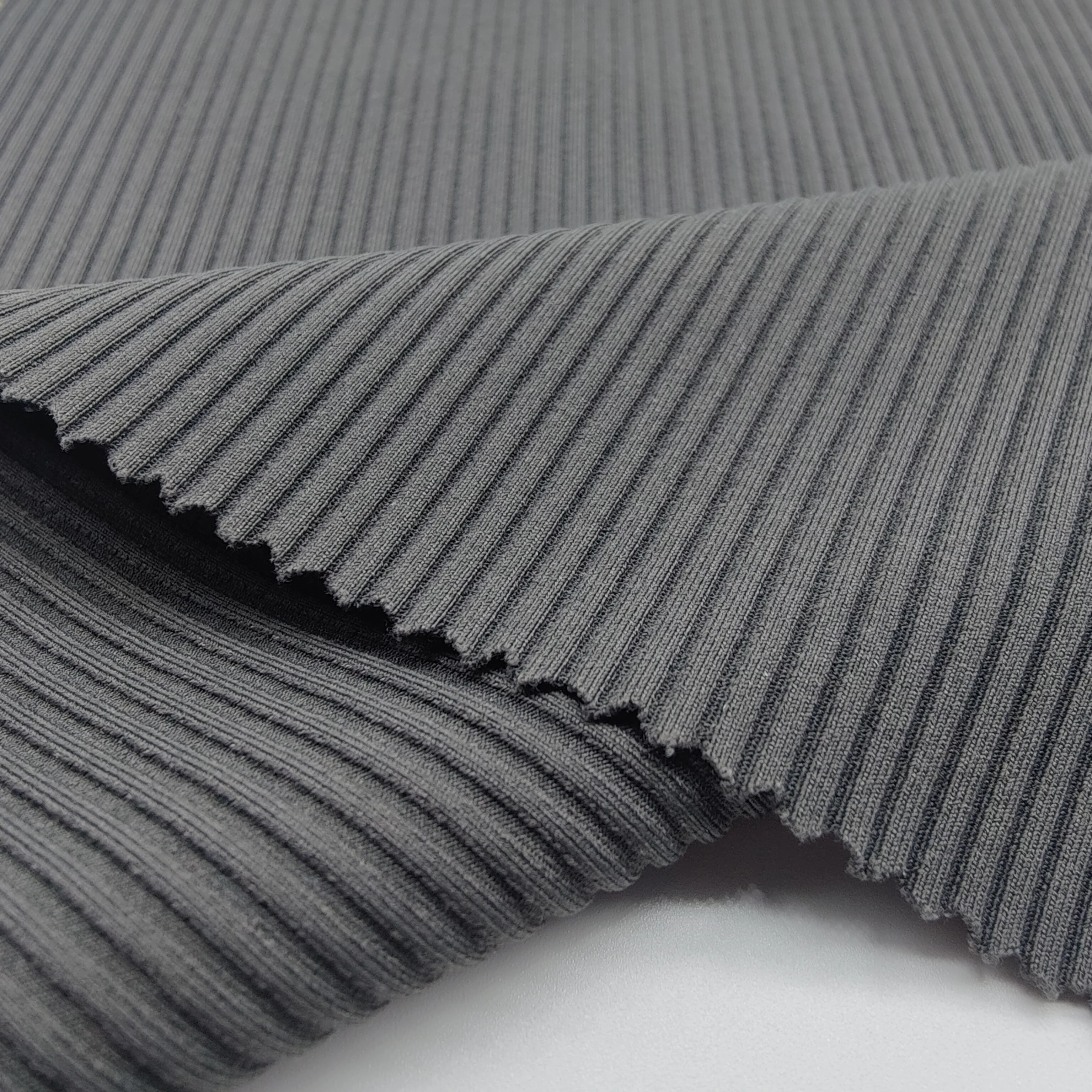 340gsm Clothing Rib Fabric Knitted 85 Nylon 15 Spandex Ribbed Textured ...