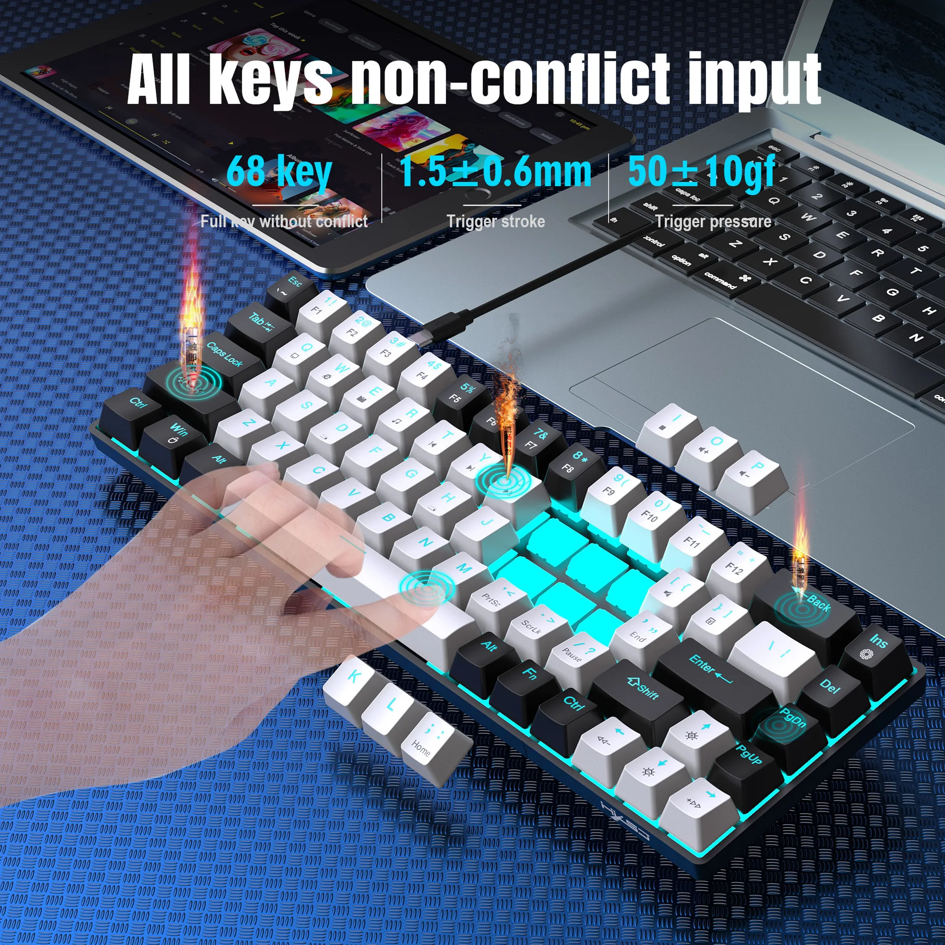 68-key Wired Mechanical Gaming Keyboard Hot-swapable Green Switch ...