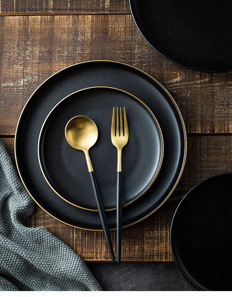 10 Inch Matte Black Restaurant Dishes Plate Nordic Ceramic Dinner ...