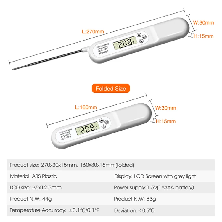 Backlight Meat Thermometer Folding Waterproof Instant Read Meat ...