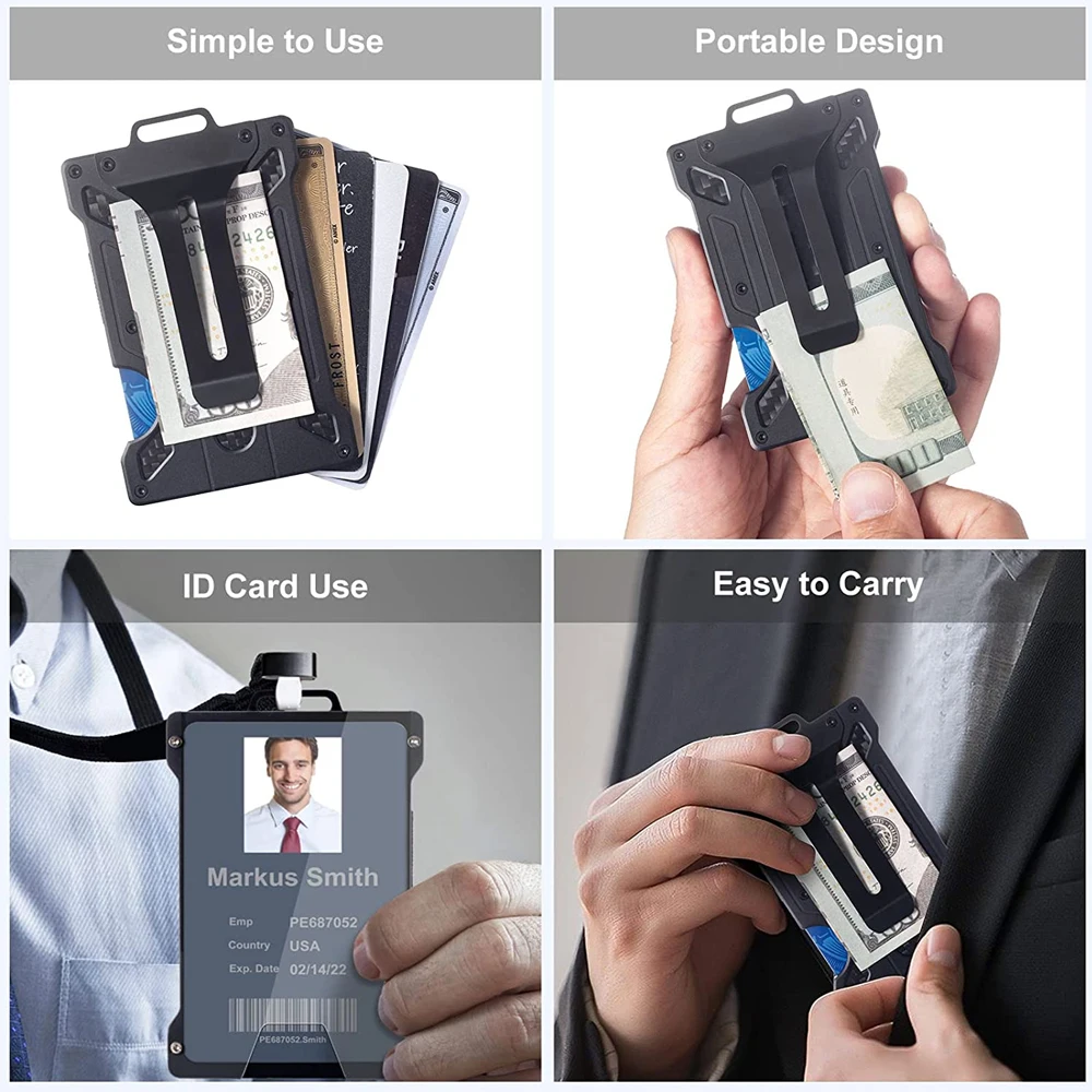 Id Badge Holder Rfid Blocking Holds Up 15 Cards With Cash Clip Wallet ...