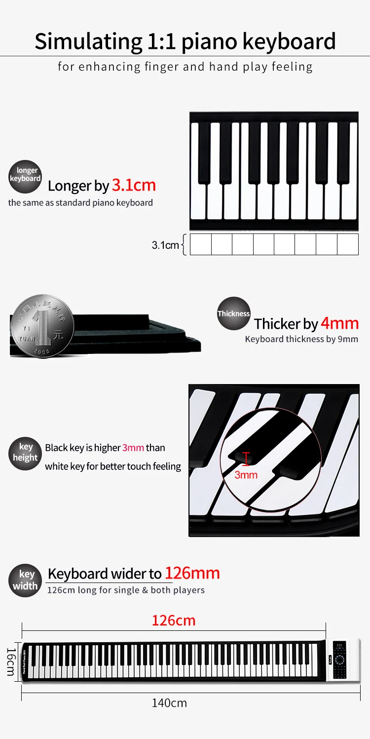 Professional Electric Flexible Digital Hand Roll Piano 88 Keys Roll Up ...