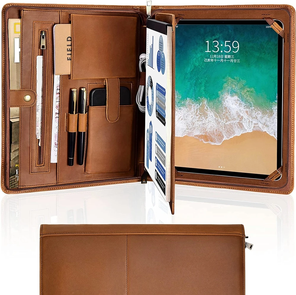 Hot Sale Business Organizer A4 Zipper Pu Leather Tablet Padfolio For ...