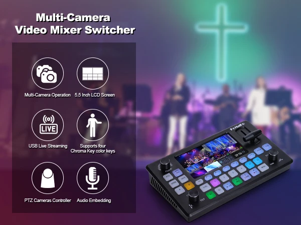Fomako KC601 Pro Multi-Camera Video Mixer Switcher for Live Streaming