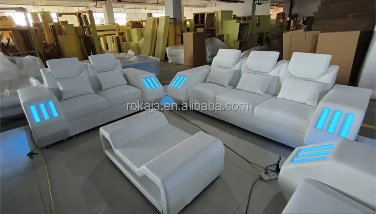 Luxury Living Room Sofa Set - Modern LED Light Sectional