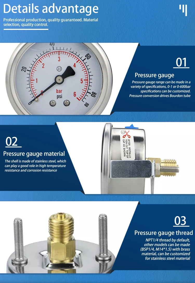62.3mm (2.5 Inches) Npt1/4 Thread Connection Spring Tube Manometer ...