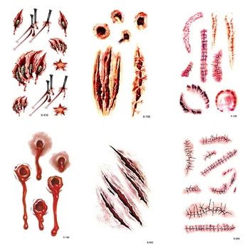 Halloween Blood Stickers Tattoo Fake Scar Body Face Waterproof 3d ...