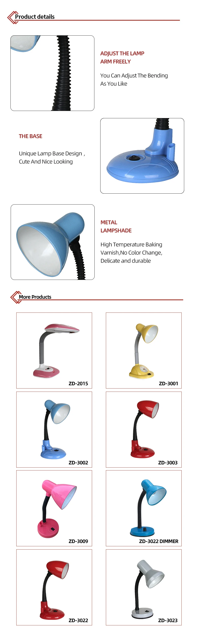Practical Study Desk Adjustable Metal Led Flexible Desk Lamp Office ...