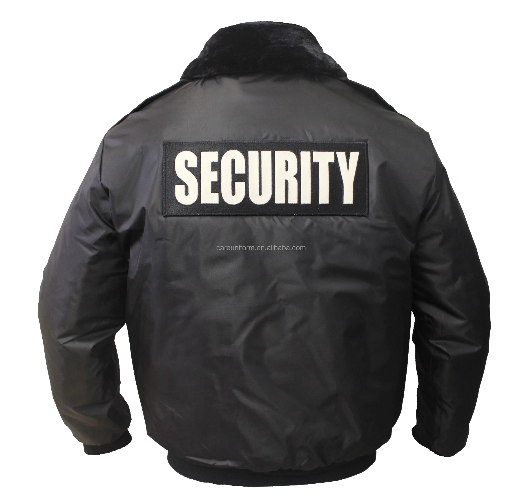 Style Security Uniform Men Winter Satin Bomber Jacket Black Fur Neck ...