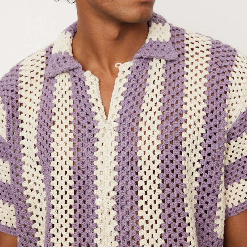 Custom Luxury Hand Made Crochet Shirt Square Short Sleeve Knit Shirt ...