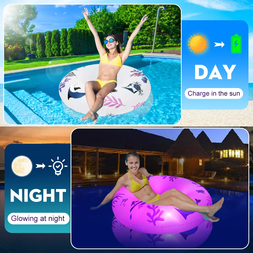 Inflatable Swimming Ring with Lights, Solar Powered Pool Inflatables ...
