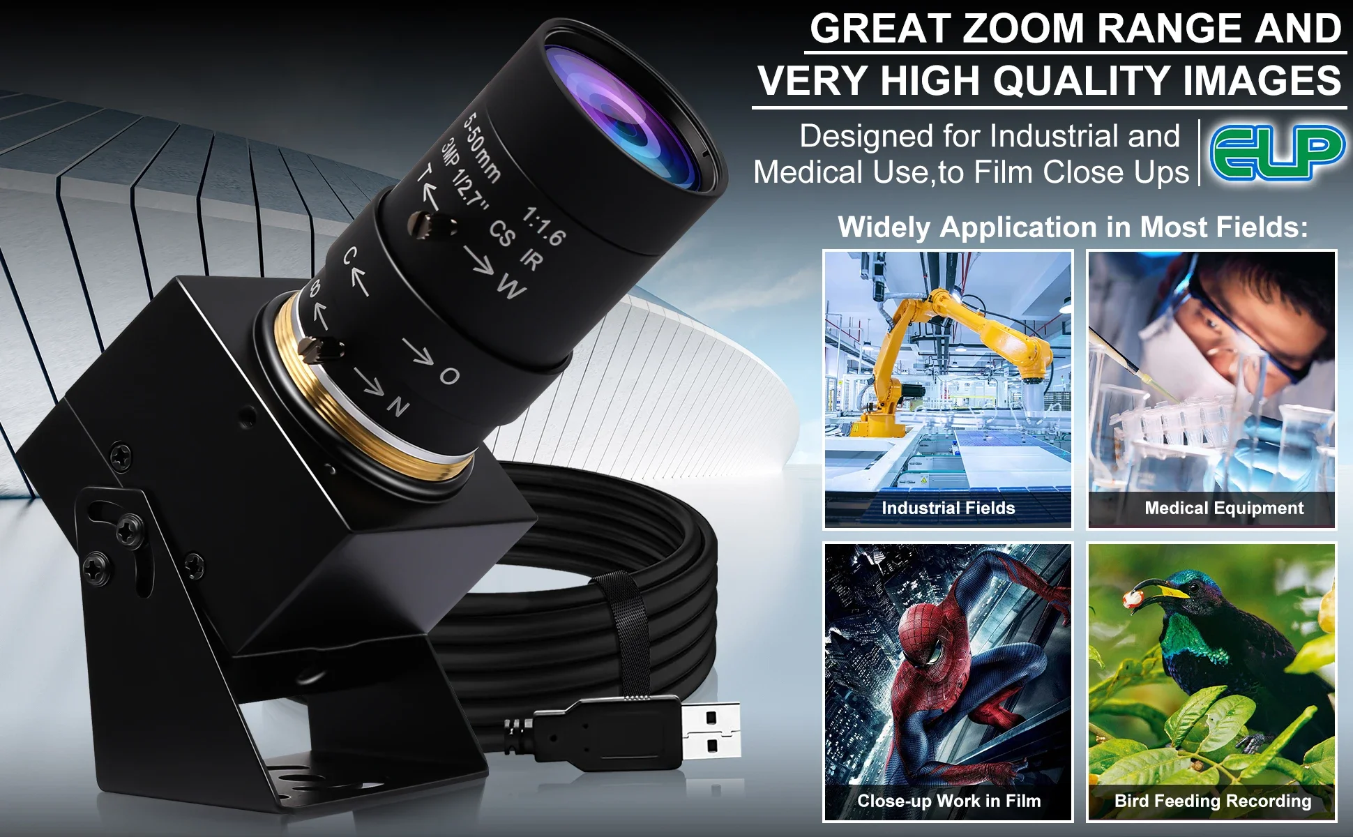 ELP CS Varifocal Global Shutter 90fps USB Camera Full HD AR0234 Color Image Video Web Cam 3.6 ...