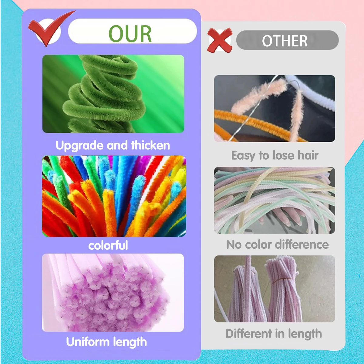 Colorful Chenille Stem Pipe Cleaners 6mm, 8mm & 10mm - Ideal for DIY ...