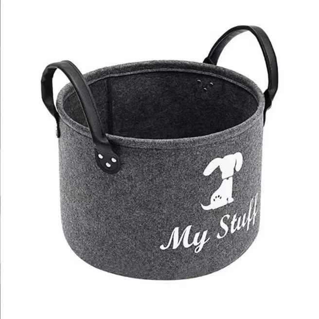 Toy Bin Good Idea For Organizing Pet Toys Cotton Felt Round Dog Toy Box ...