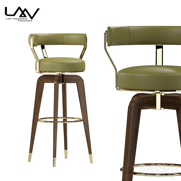 Modern Luxury Light Green Leather Bar Chair - Lanmountain