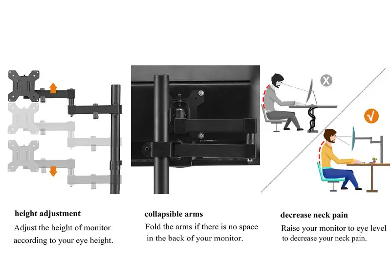 Suptek Single Fully Adjustable Standing Height Monitor Arm