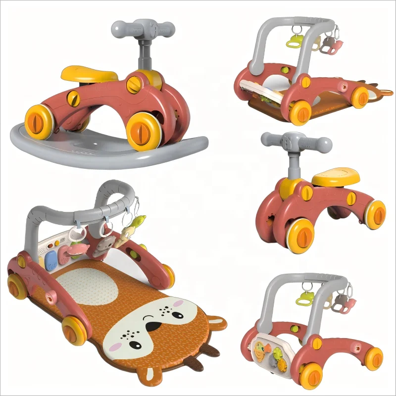 6-in-1 Infant Trolley Walker With Moses Basket Play Mat Rocking Horse ...