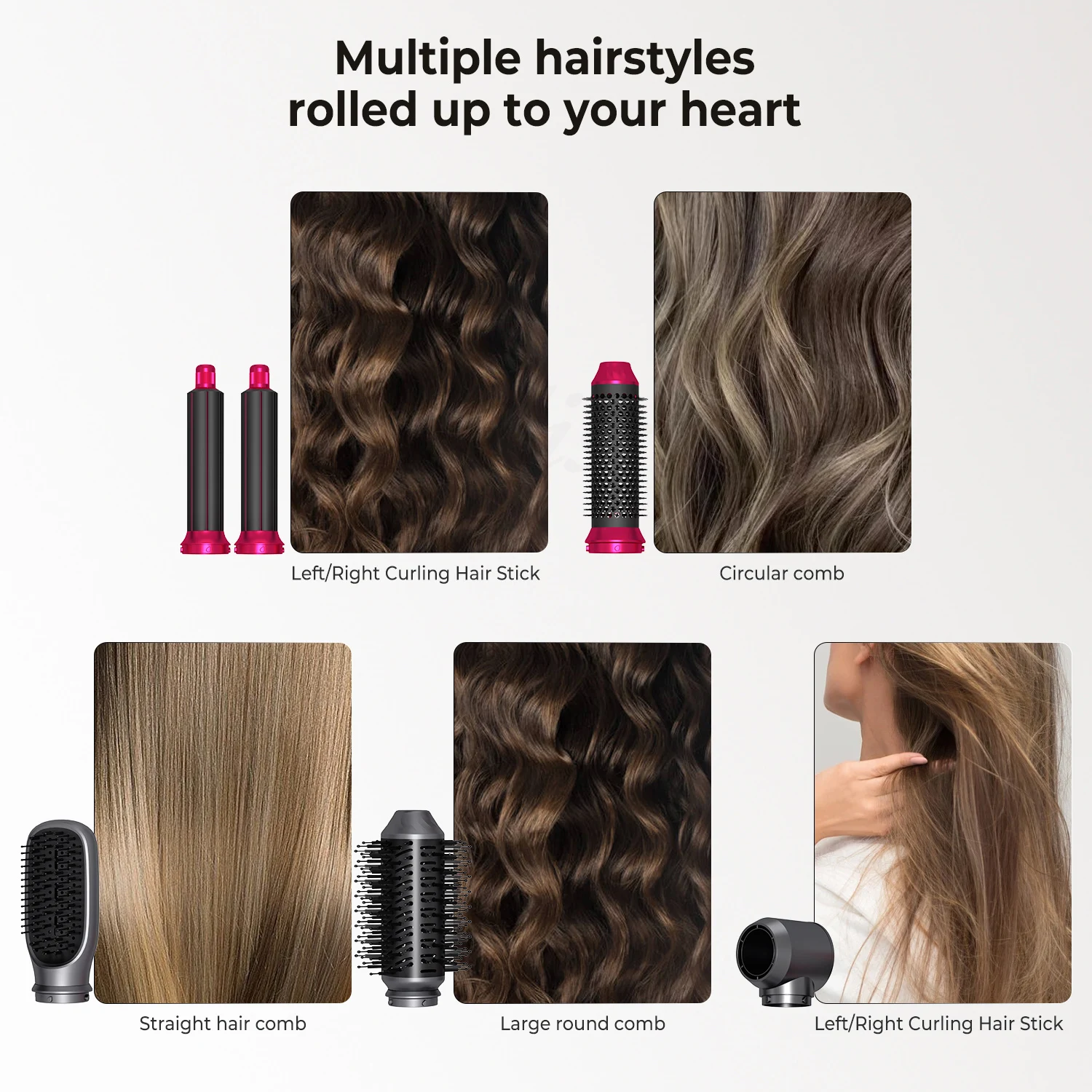 Hair Styler 6 In 1 Hot Air Brush Set Automatic Hair Curling Brush High ...