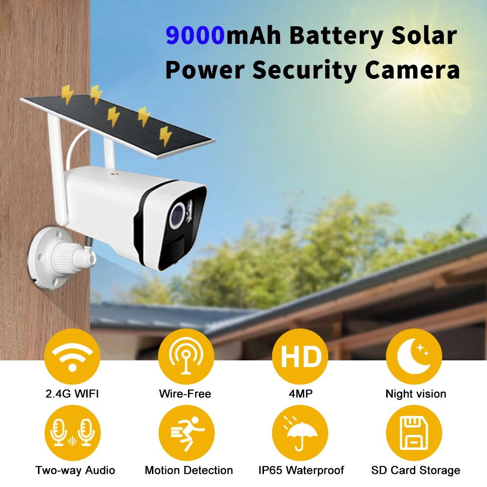 4CH 4MP Solar Power Surveillance Camera System Wifi NVR Kit Cctv Solar ...