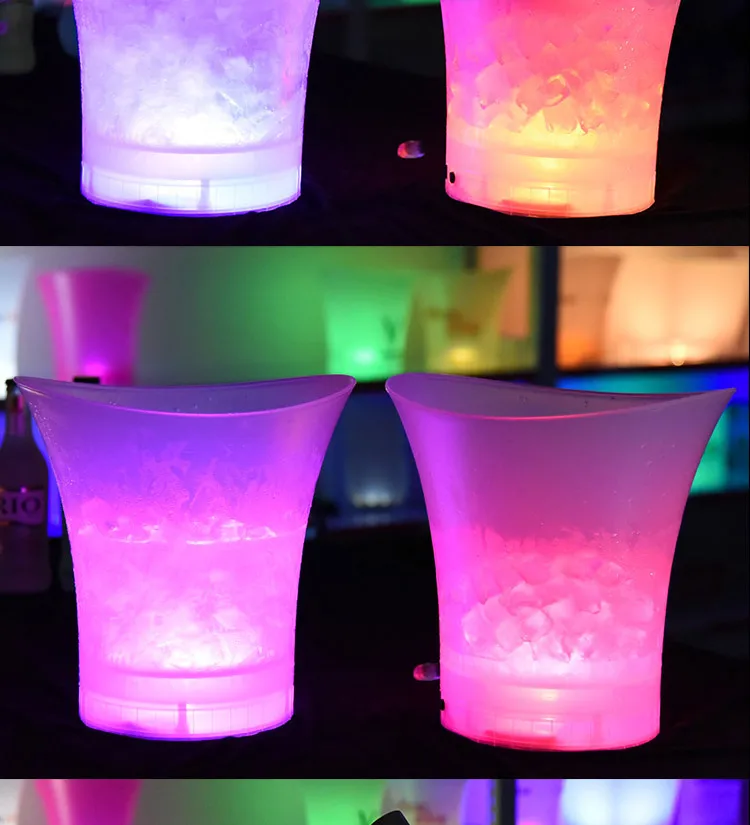 PP Plastic Round Recharging LED Ice Bucket for Beverage Promotion