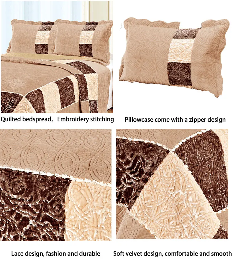 High Quality Quilted Bed Cover Patchwork Bedspread Coverlets Soft Velvet Comforter Sets Bedding ...