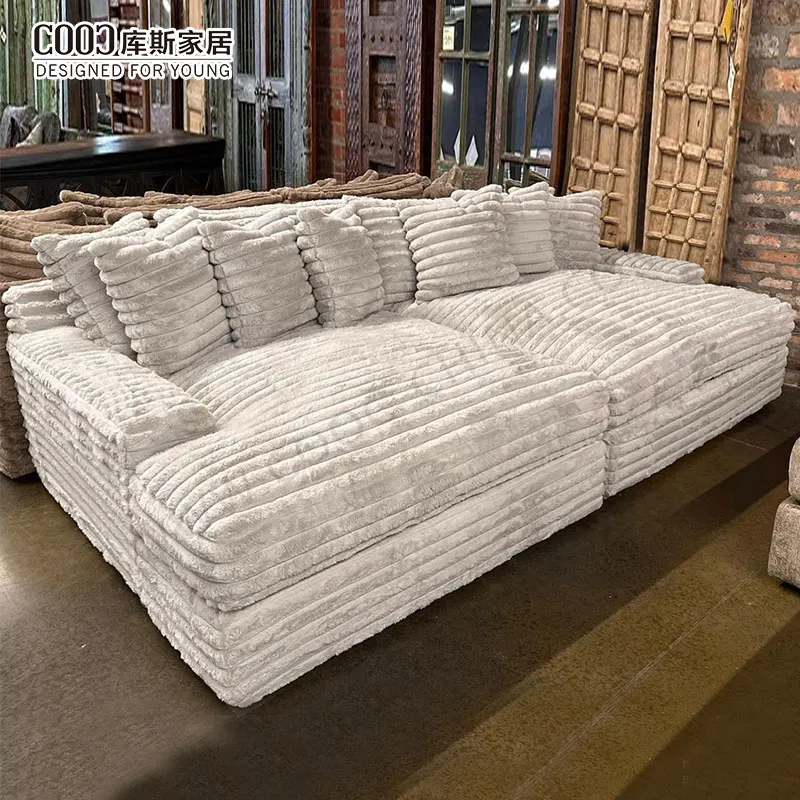 Plush Extra Deep Cuddler Double Chaise Soft Upholstered Sectional Sofa ...