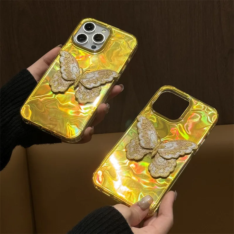 Ins Sparkling Gold Butterfly Luxury Laser Shockproof Bumper Girl Back ...