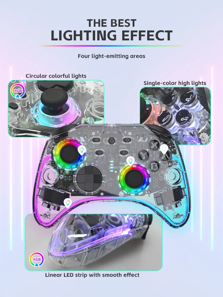 Ergonomic Rgb Light Switch Gamepad For Ns/switch Lite/oled & Pc Wireless Controller