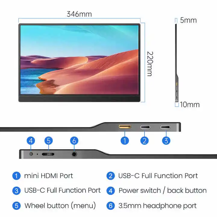 15'' 4k Ips High Resolution Extender Portable Monitor With Screen ...