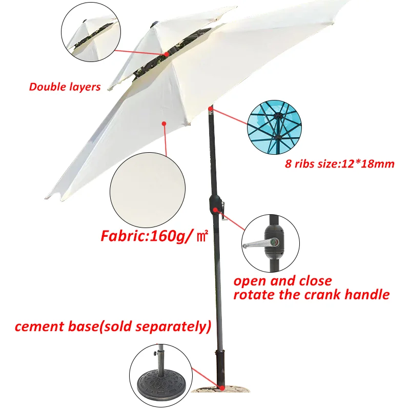White Parasol Ummbrella Garden Patio Leisure Double Layers 2.7m Parasol ...