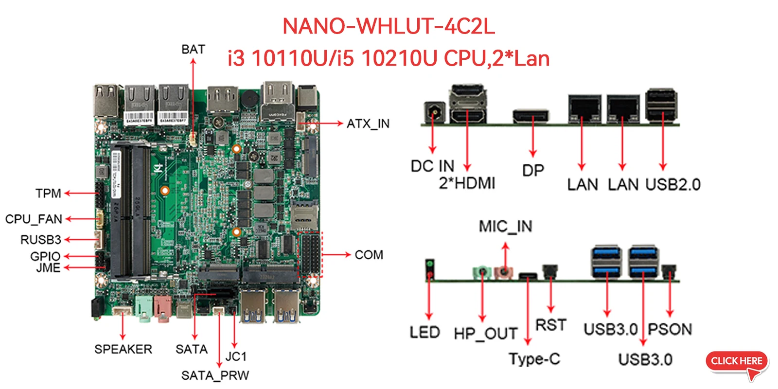 Nano Itx Motherboard N100 N95 CPU with 2 LAN 2 COM RS232 DP