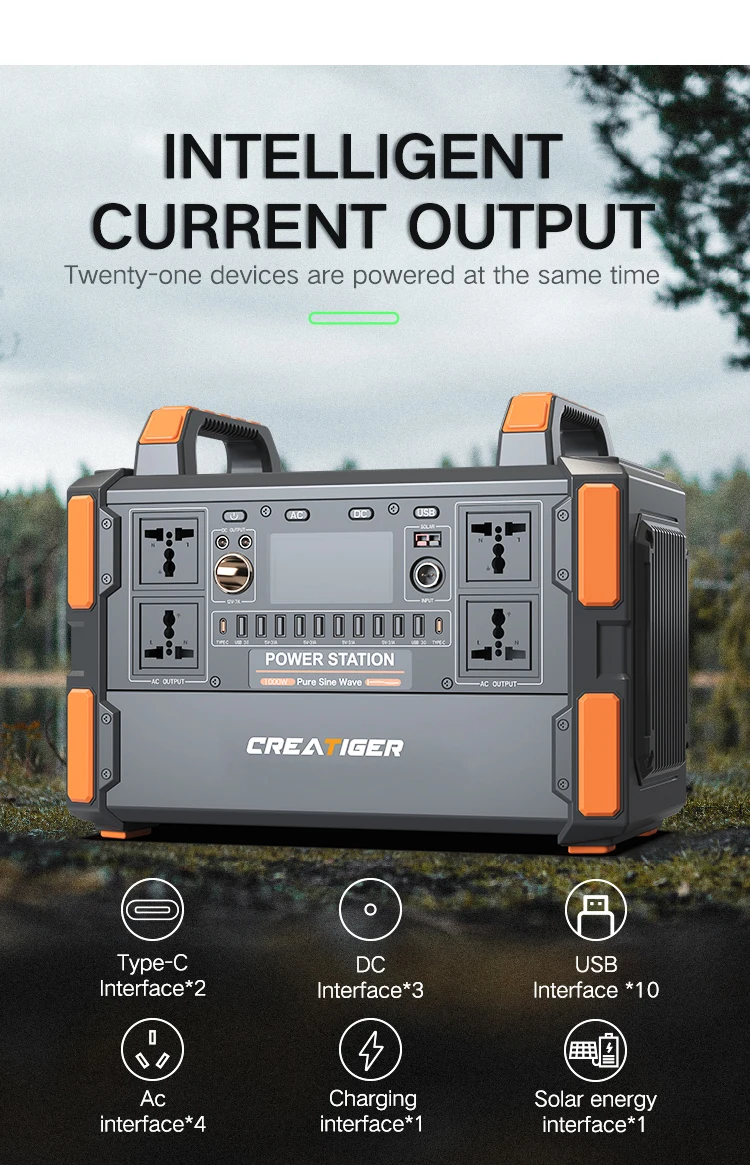 Portable Electric Power Station 1000W Rechargeable Solar Power Out Door ...