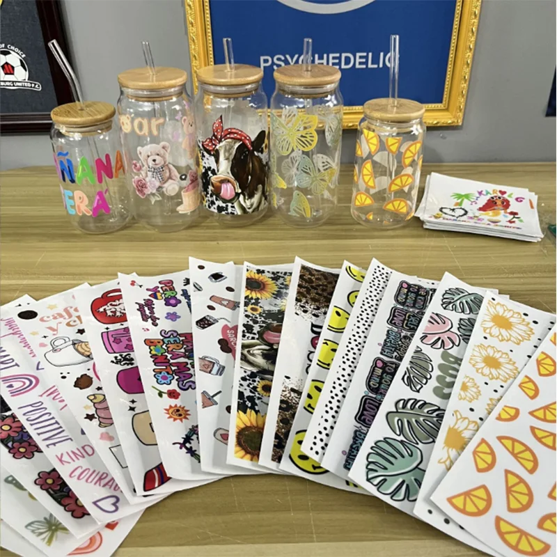 Custom Uv Dtf Cup Packaging Sticker Uv Dtf Cup Packaging 16 Oz Glass ...