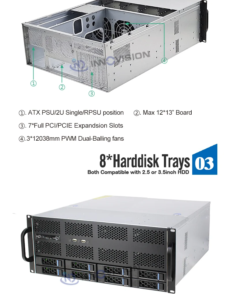 4U Rackmount Server Tower with 8 Hotswap HDD Bays & Flexible Storage ...