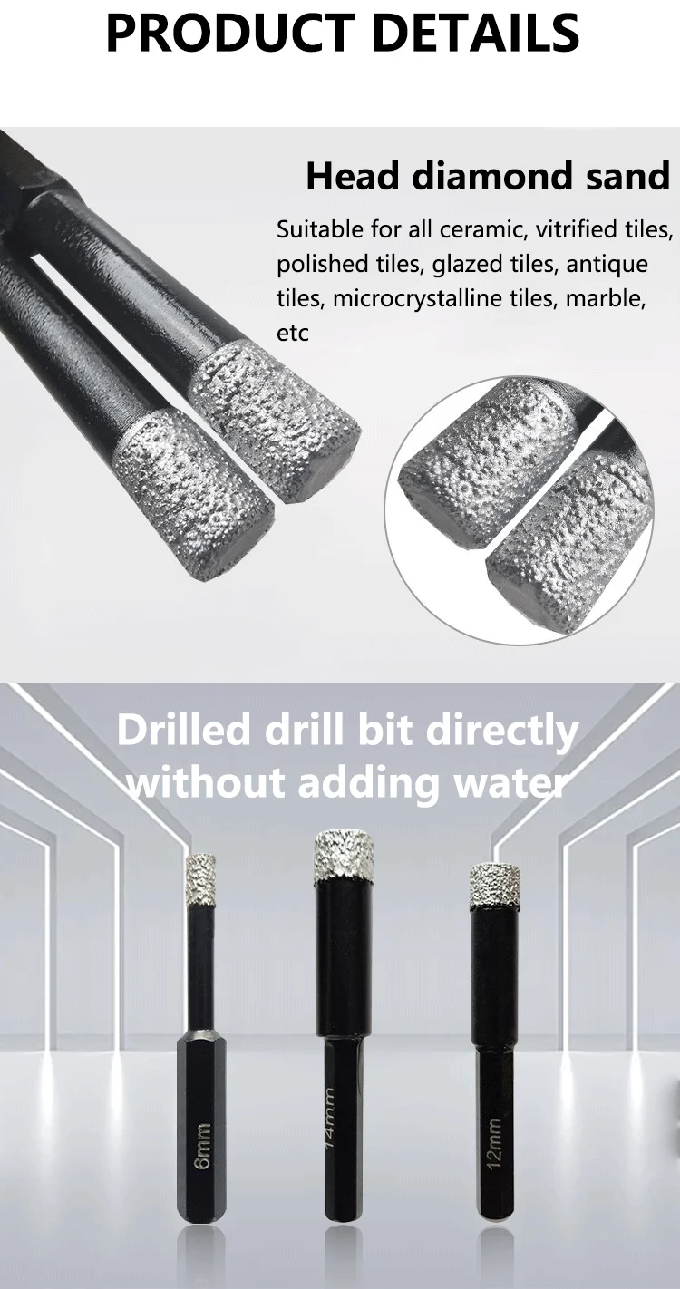 Wcx Dry Sintering Process Ceramic Hole Saw Core Drill Bit 5/6/8/10/12/14mm Hexagon Shank Diamond ...