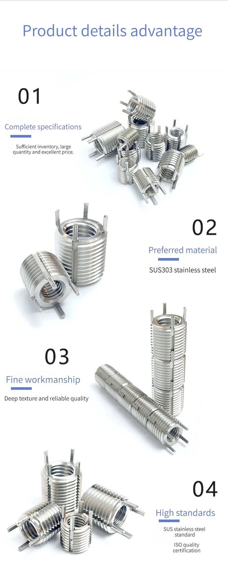 Stainless Steel M8 Key Lock Insert Wire Thread Insert Outer Teeth ...