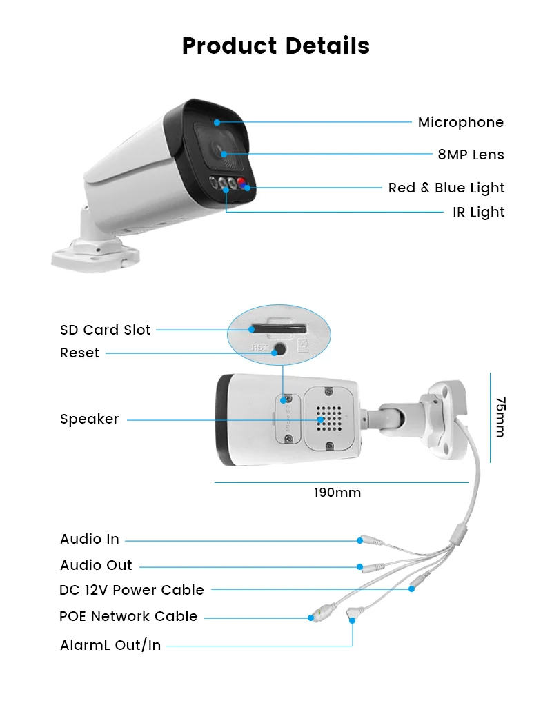 Veezoom 8MP 4K POE Security Camera Night Vision Dual Light Source Two ...