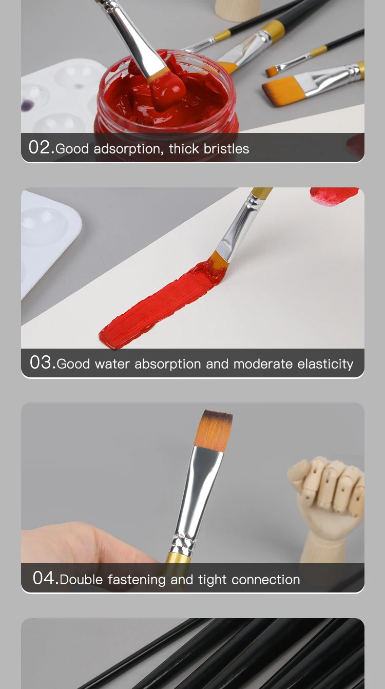 Panwenbo Professional Single Nylon Painting Brush Wood Handle Flat ...