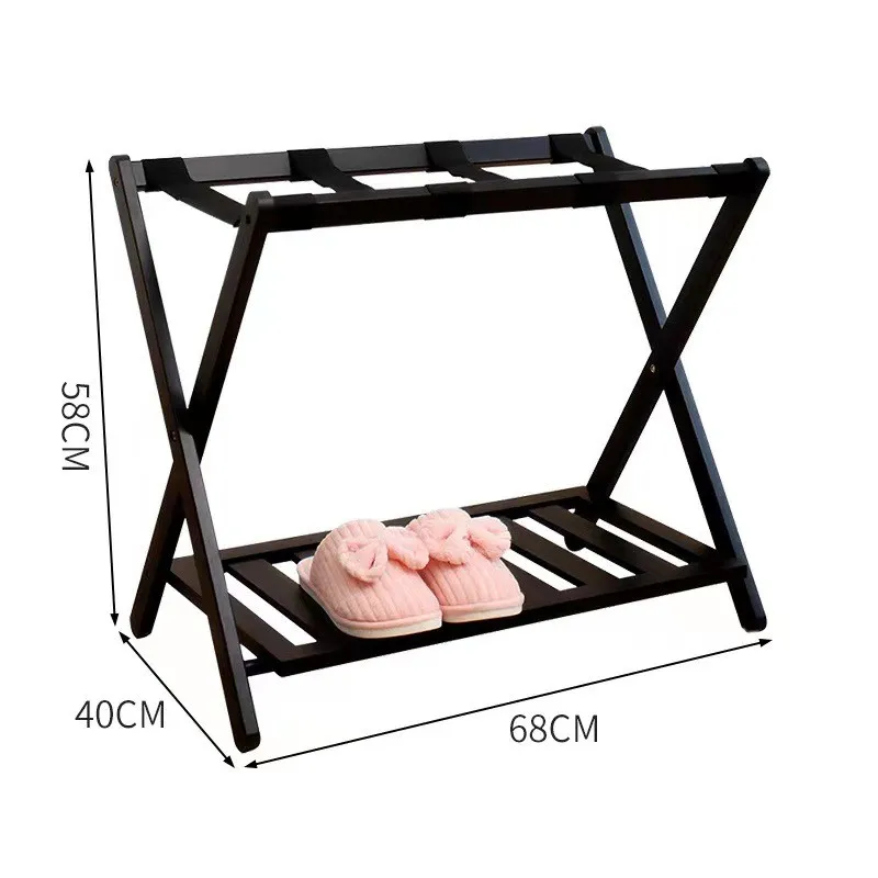 Bamboo Black Folding Hotel Luggage Rack - Stylish & Durable